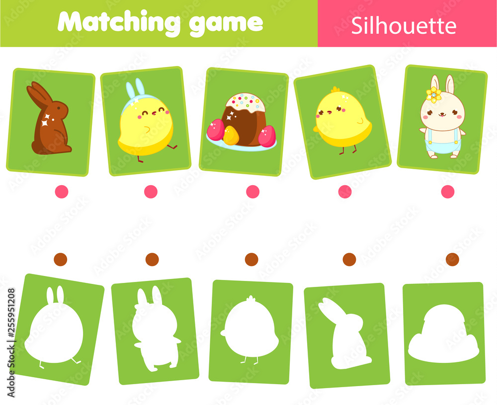 Matching game. Match Easter objects with silhouette. Educational kids ...