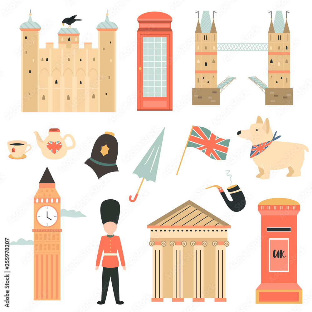 Big set of London symbols and attractions Stock Vector | Adobe Stock