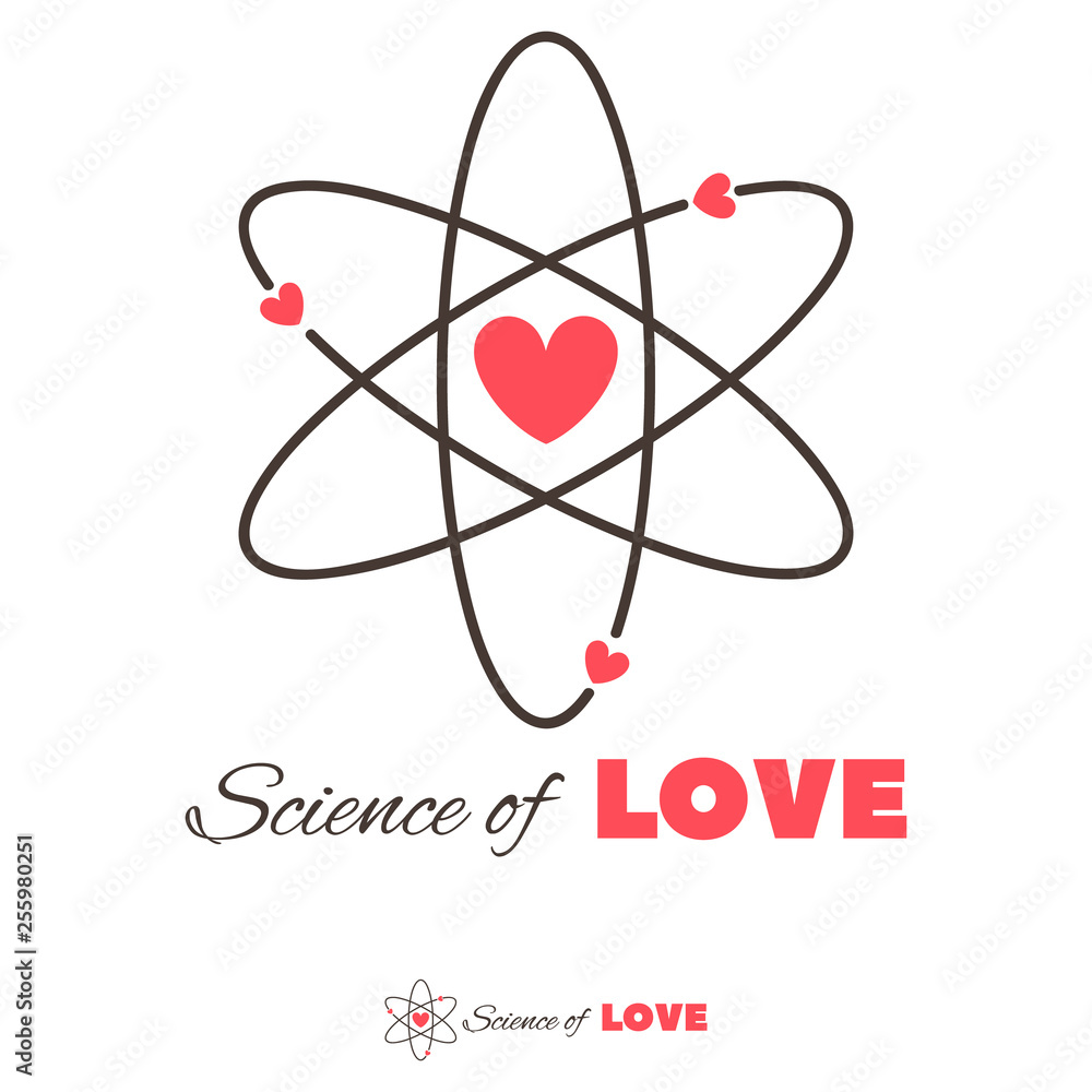 Icon of atom and heart shape. Love, science, chemistry, physics ...