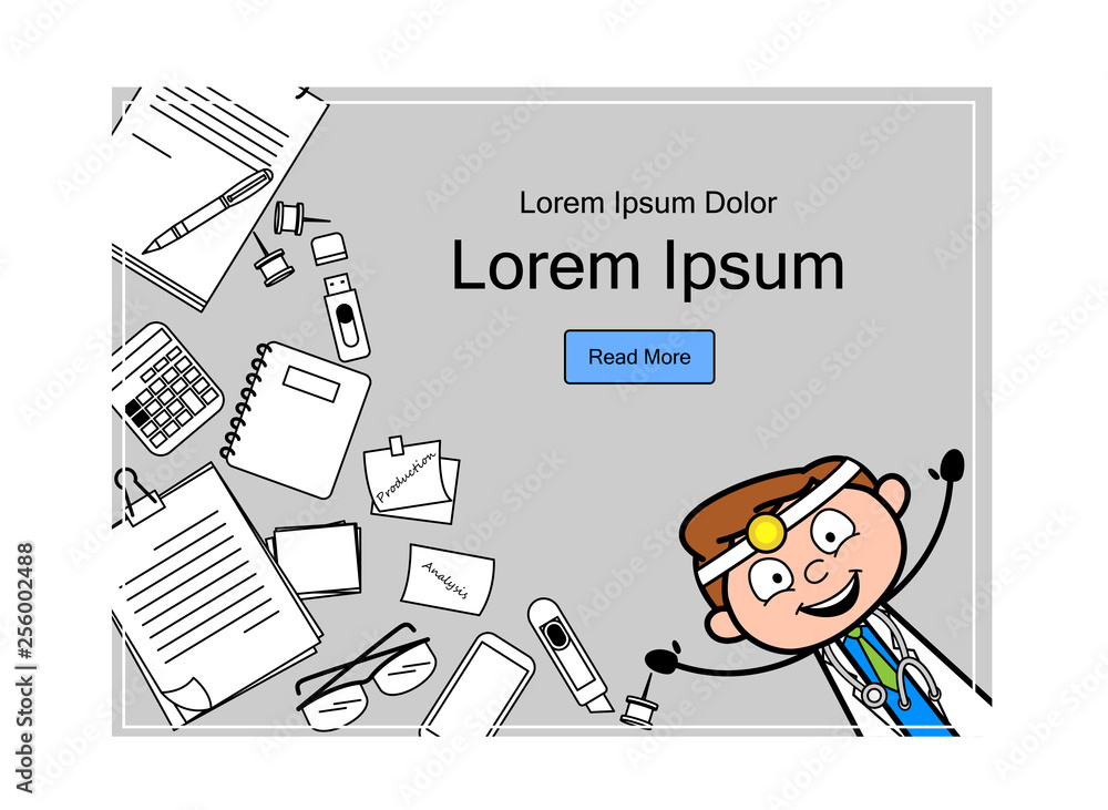 Medical Template Design with Comic Doctor Vector Illustration Stock ...