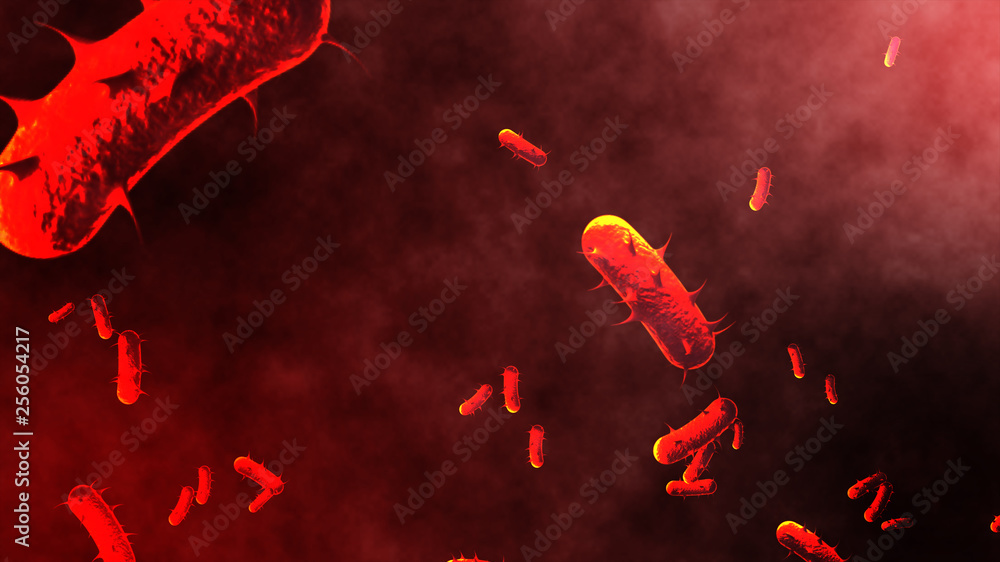 Blood cells, bacteria and virus traveling through a vein. bubble air ...