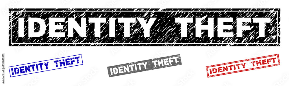 Grunge IDENTITY THEFT rectangle stamp seals isolated on a white ...