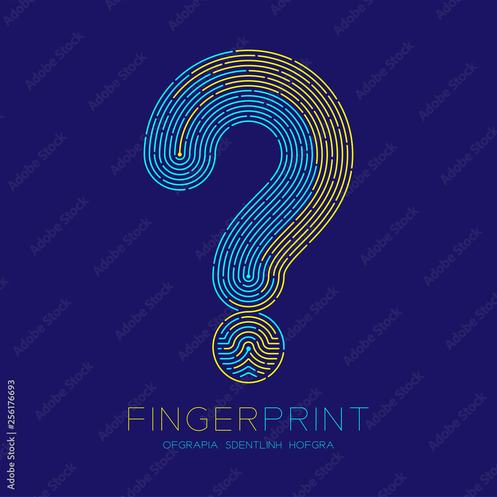 Question mark sign pattern Fingerprint scan logo icon dash line, Doubt ...