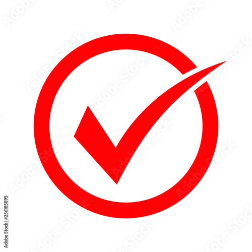 Red tick icon vector symbol, checkmark isolated on white background ...