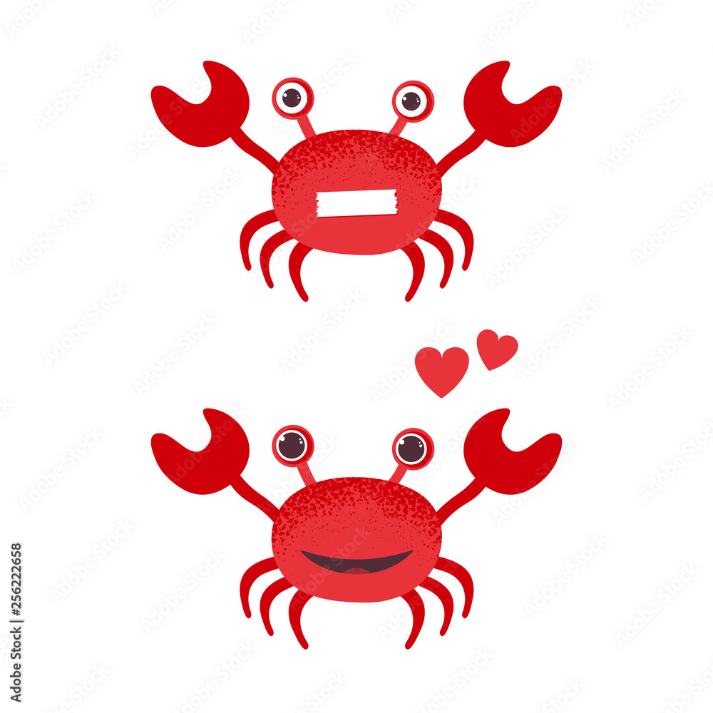 Cute cartoon red crab drawing. Crab character vector illustration ...