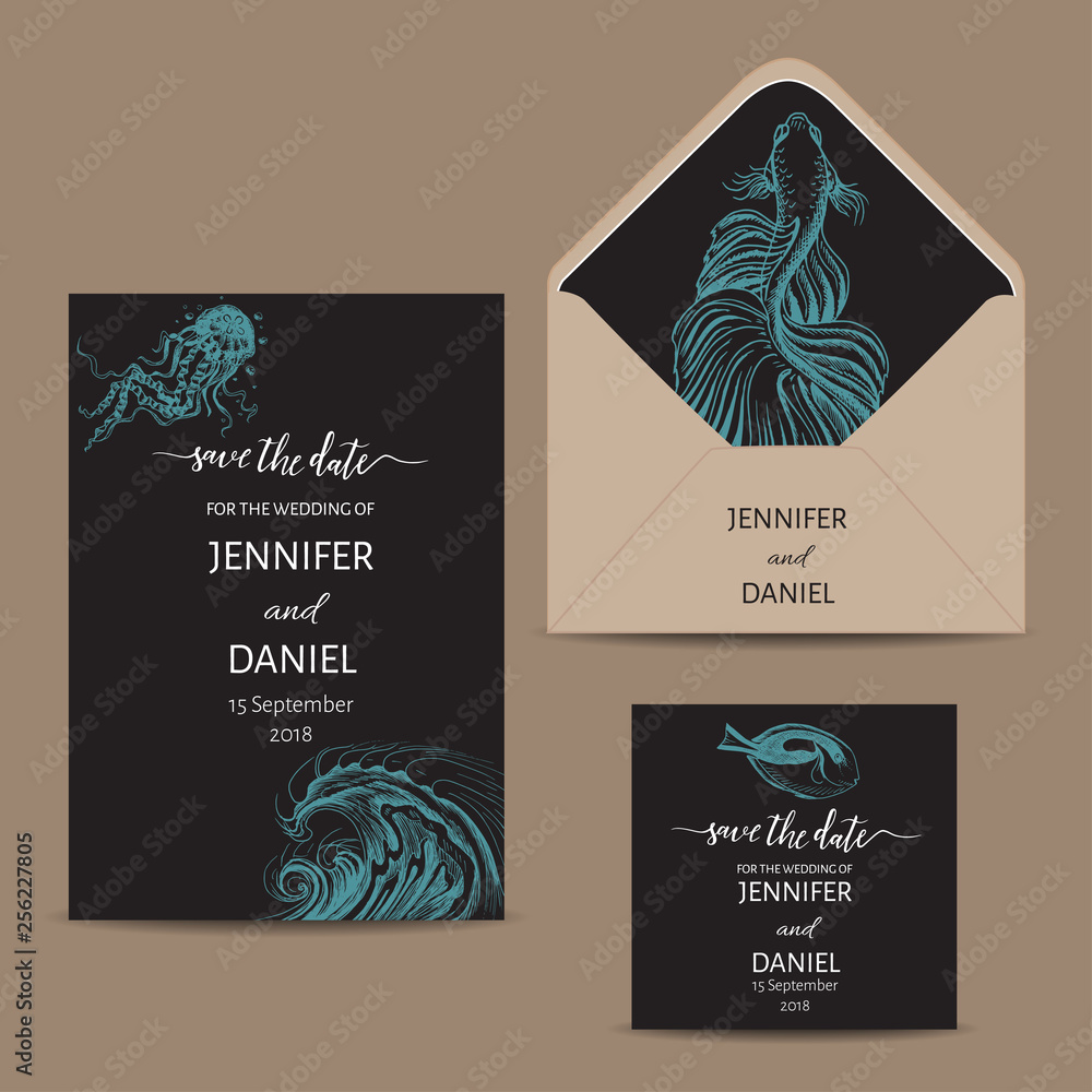 Wedding Card with whale. Colorful vector illustration with wildlif ...