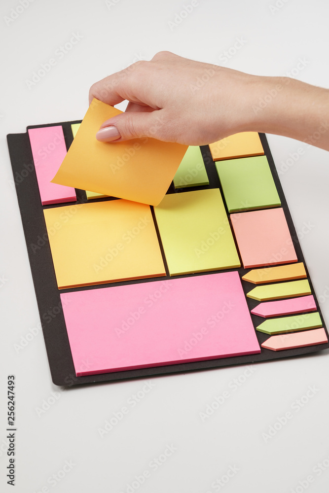 Blank note paper set of different colours forms and sizes. Sticky notes ...