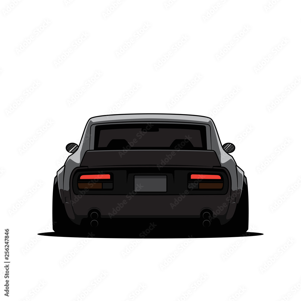 Cartoon old japan tuned car isolated. Back view. Vector illustration ...