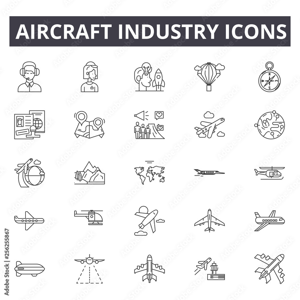 Aircraft industry line icons. Editable stroke. Concept illustrations ...