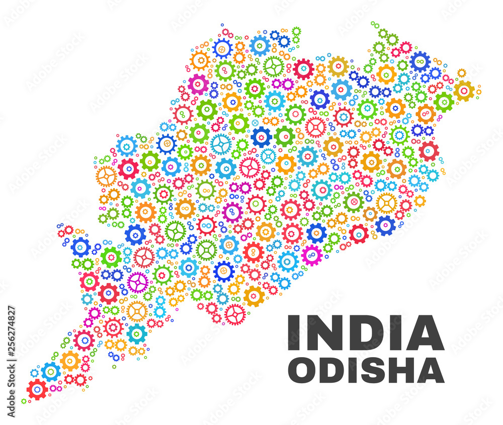 Mosaic technical Odisha State map isolated on a white background ...