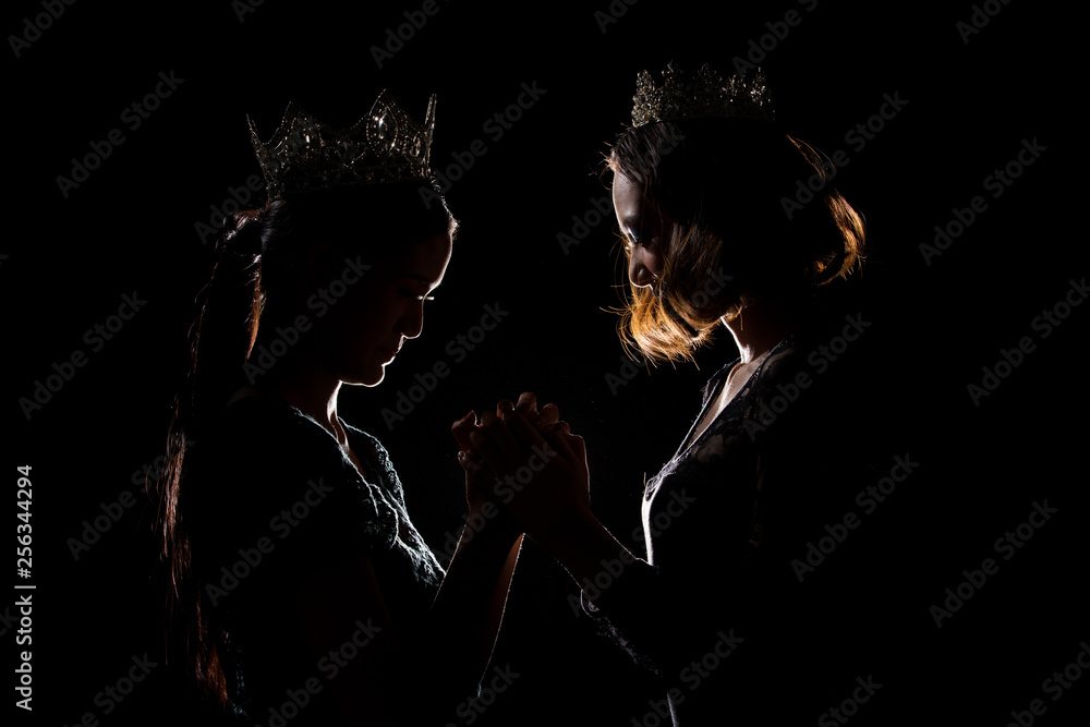 Two Silhouette Shadow Back Rim Light of Miss Pageant Beauty Queen ...