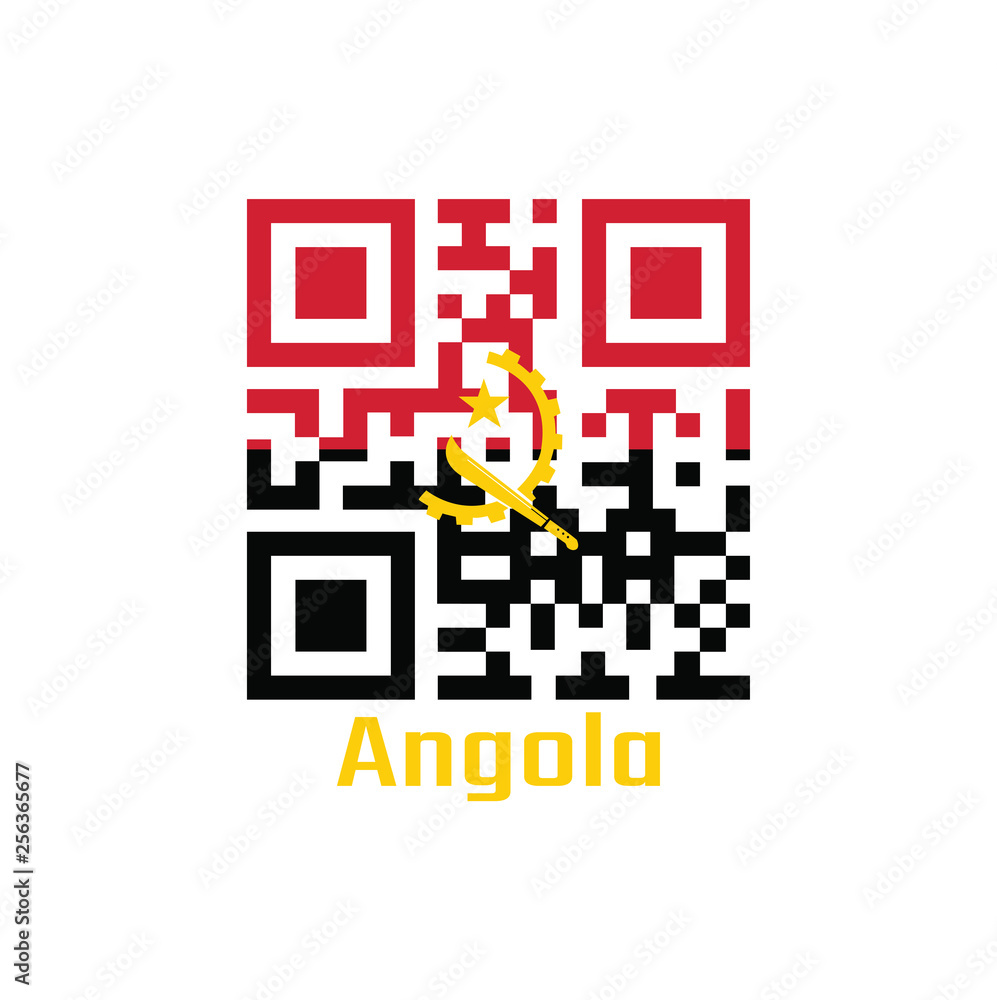 QR code set the color of Angola flag. Two horizontal bands of red and ...