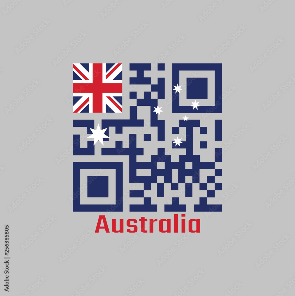 QR code set the color of Australia flag, blue red and white color with ...