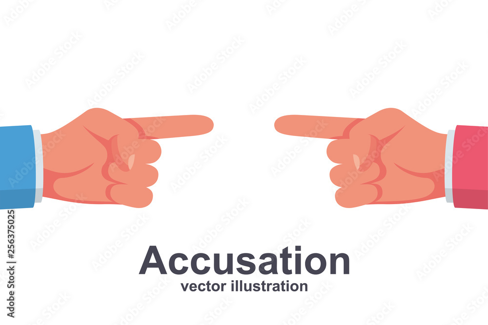 Accusation concept. Two people in a dispute point at each other with ...