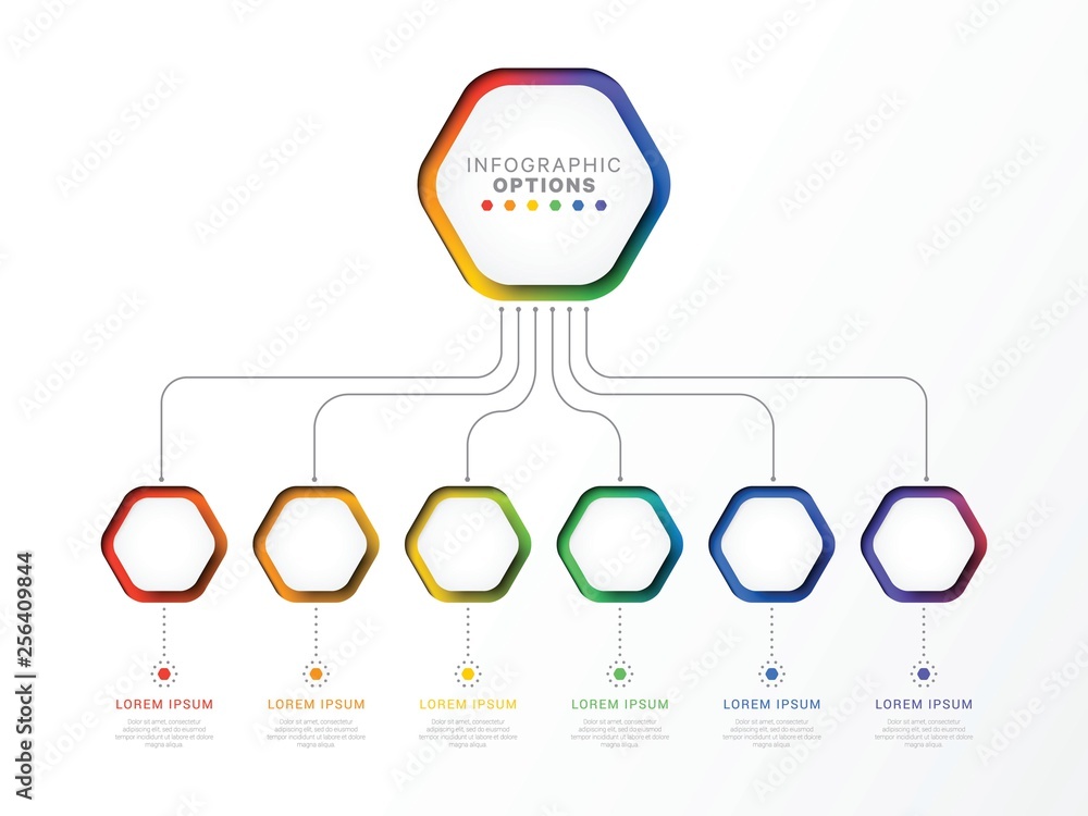six steps 3d infographic template with hexagonal elements. business ...