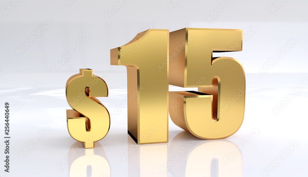 15 dollar price symbol. red text number 3d render with dollar sign on ...