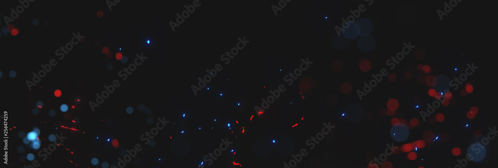 blurred red and blue sparks from neon lights in front of black ...