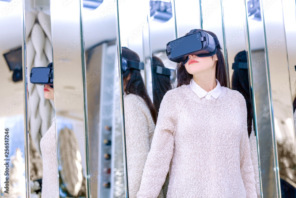 Photo Stock VR background white reflection girl face woman virtual ...