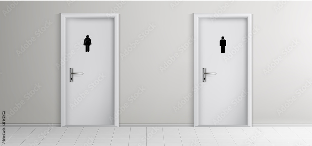 Vettoriale stock di Public toilet male, female visitors entrances 3d ...