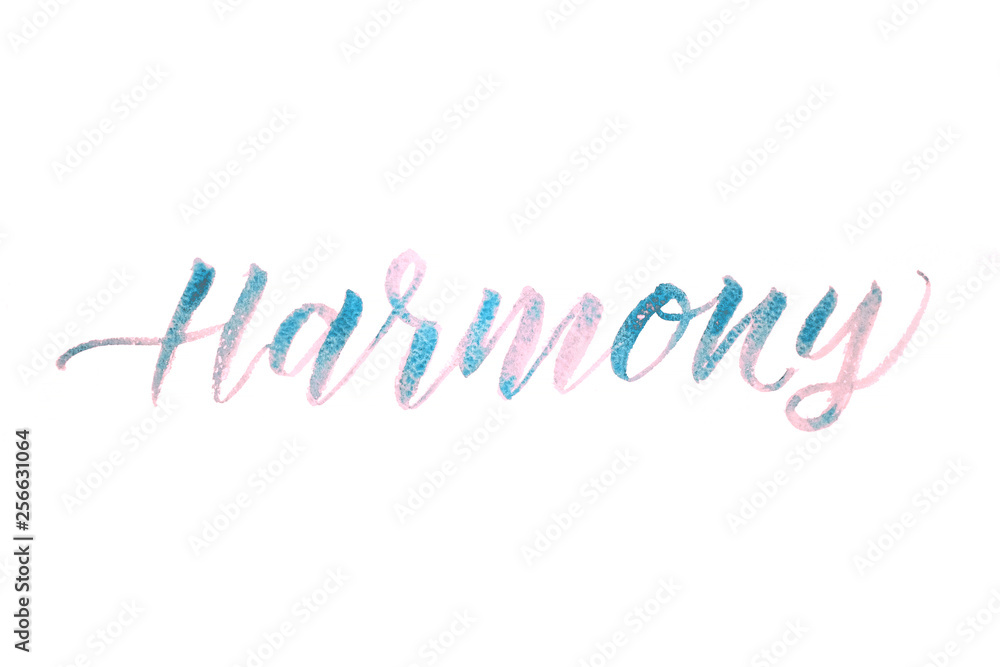 Word Harmony written with watercolor isolated on white background ...