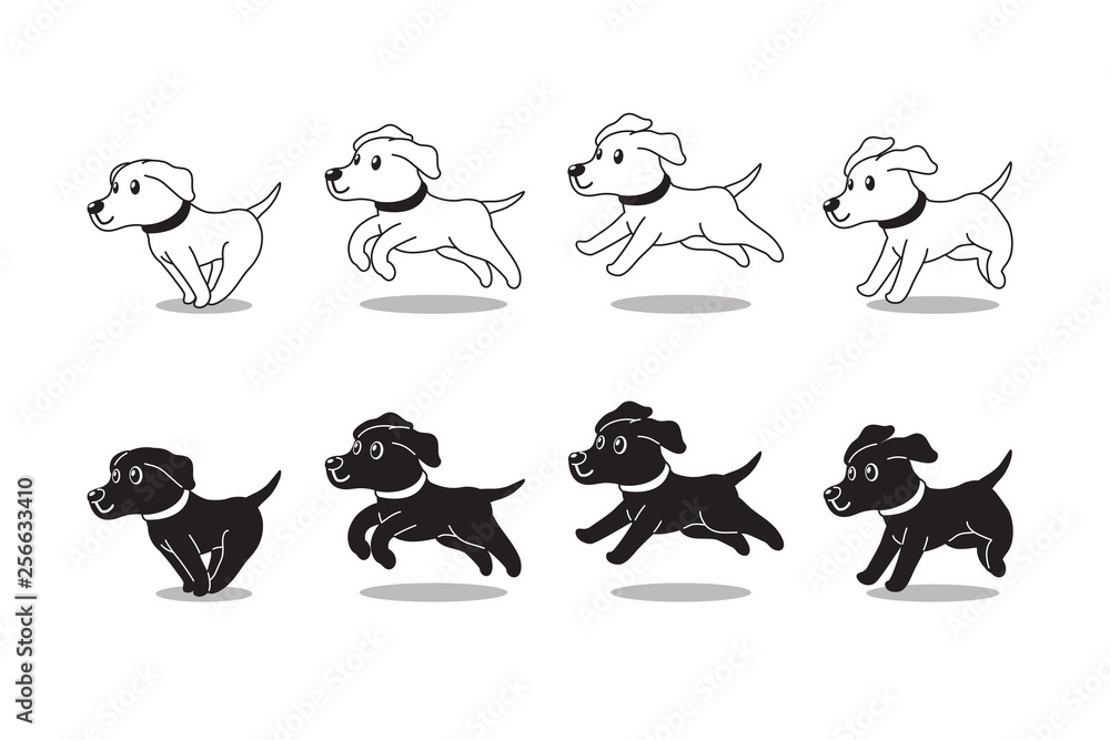 Cartoon character labrador retriever dog running step for design. Stock ...