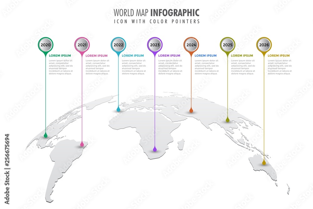 World map infographic template, color icons as data visualization Stock ...
