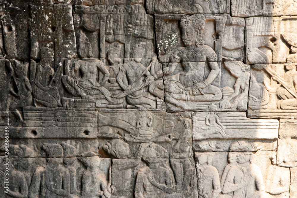 Angkor Wat Wall and Sculpture Texture Stock Photo | Adobe Stock