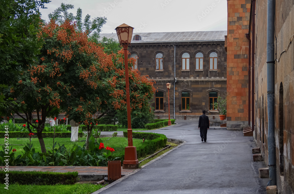 Photo Stock Garden of Cathedral of Holy Etchmiadzin, one of the oldest ...