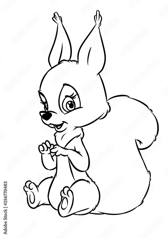 squirrel sitting animal character coloring page cartoon illustration ...