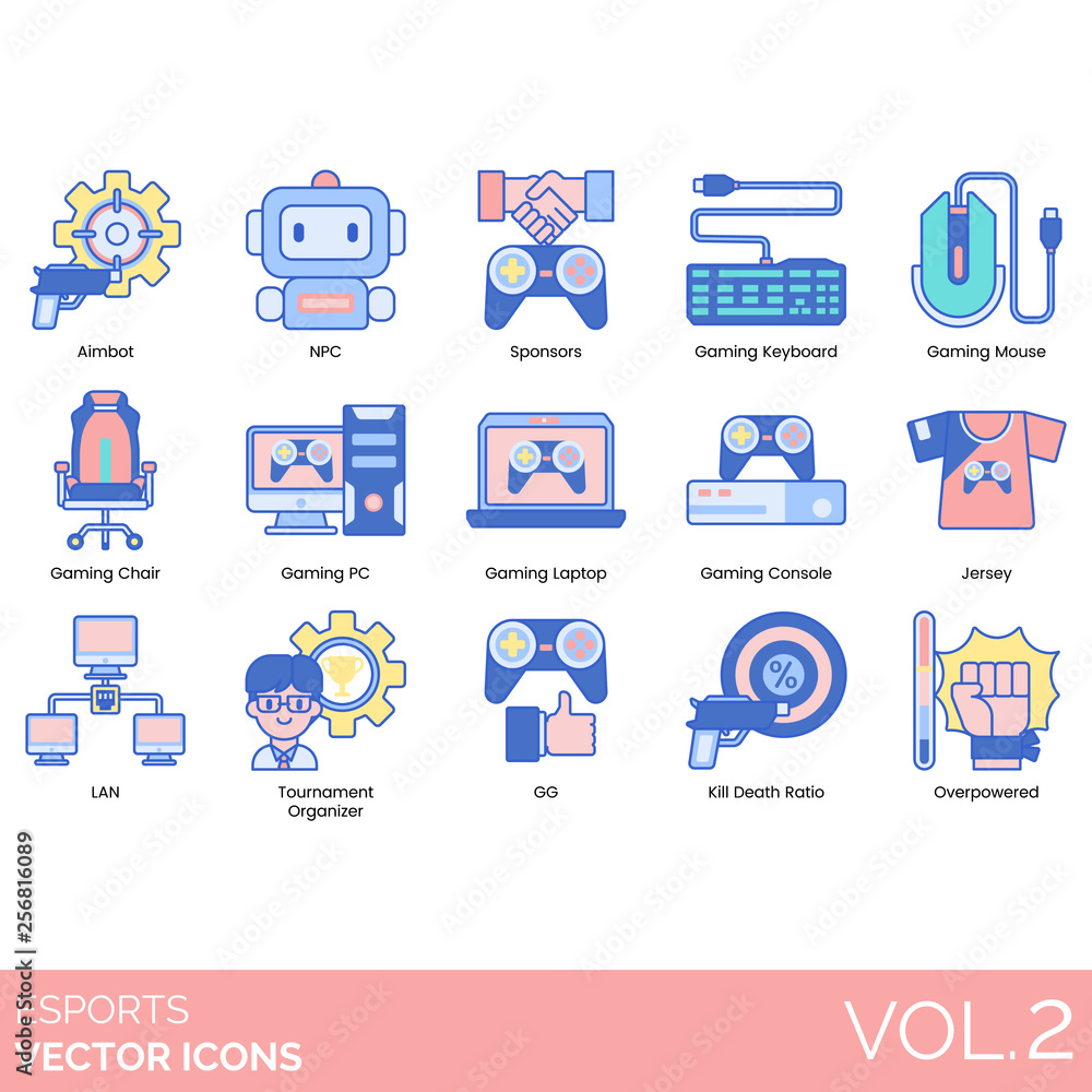 Esports icons including aimbot, NPC, sponsor, gaming keyboard, mouse ...