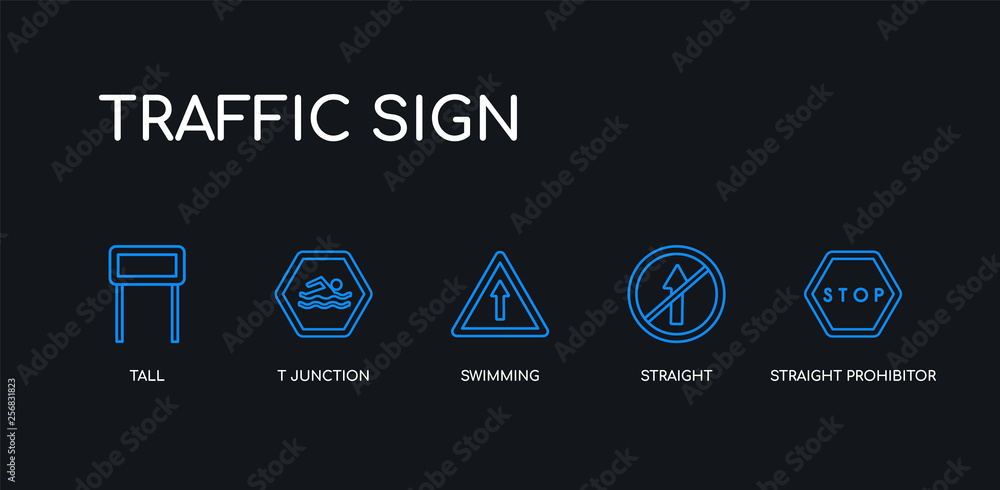 Vector de Stock 5 outline stroke blue straight prohibitor no entry ...