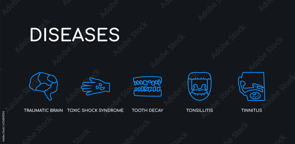5 outline stroke blue tinnitus, tonsillitis, tooth decay, toxic shock ...