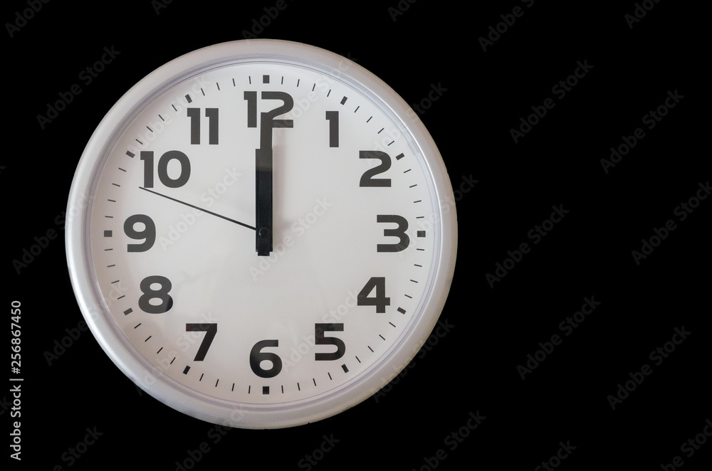 Watch black and white on a black background, showing 12 o'clock Stock ...