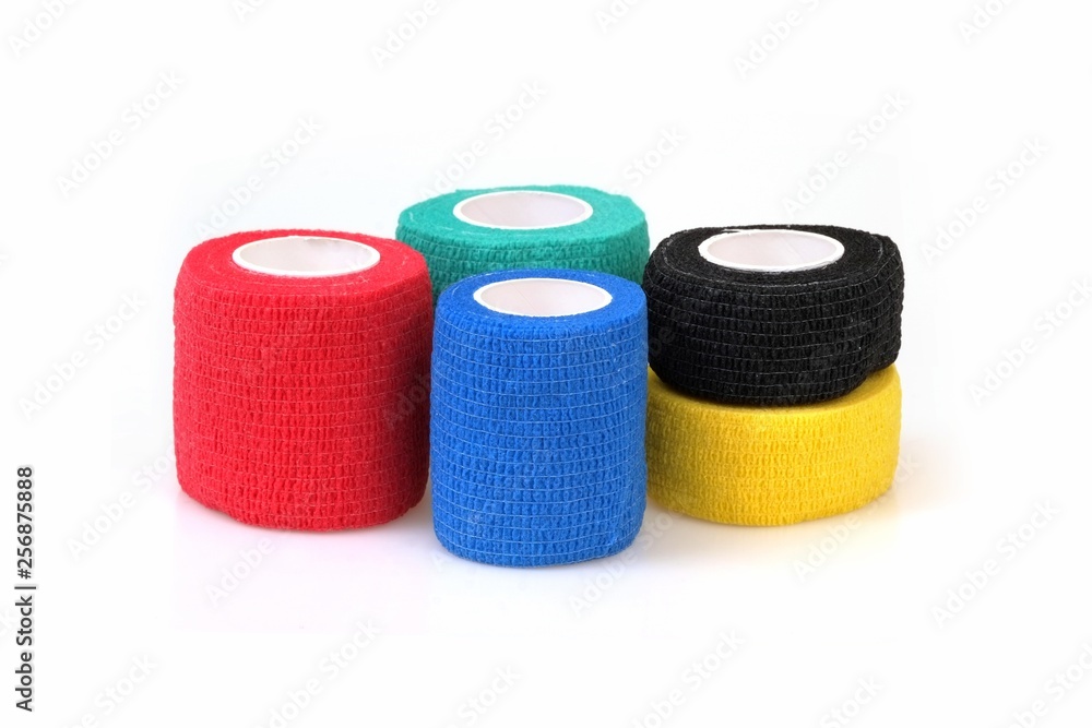 Elastic bandages to fix the dressing on the wound. Isolated on white ...