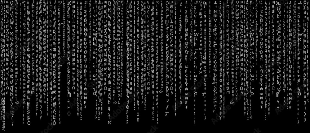 Matrix black and white on black background.Computer virus and hacker ...