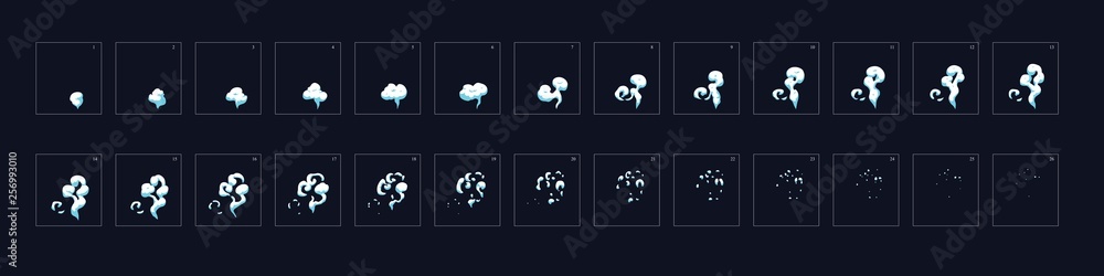 Smoke animation. Animation of smoke effect. Sprite sheet for game ...