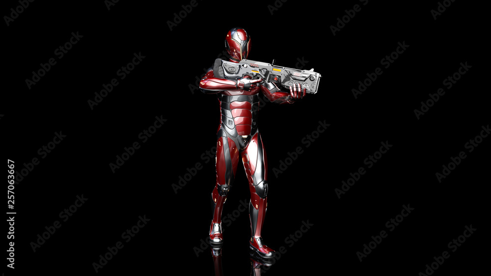 Futuristic android soldier in bulletproof armor, military cyborg armed ...