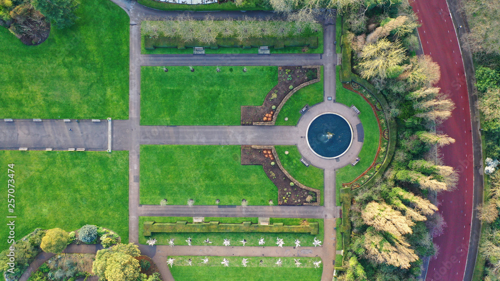 Aerial drone bird's eye view photo of famous Regent's Royal Park unique ...