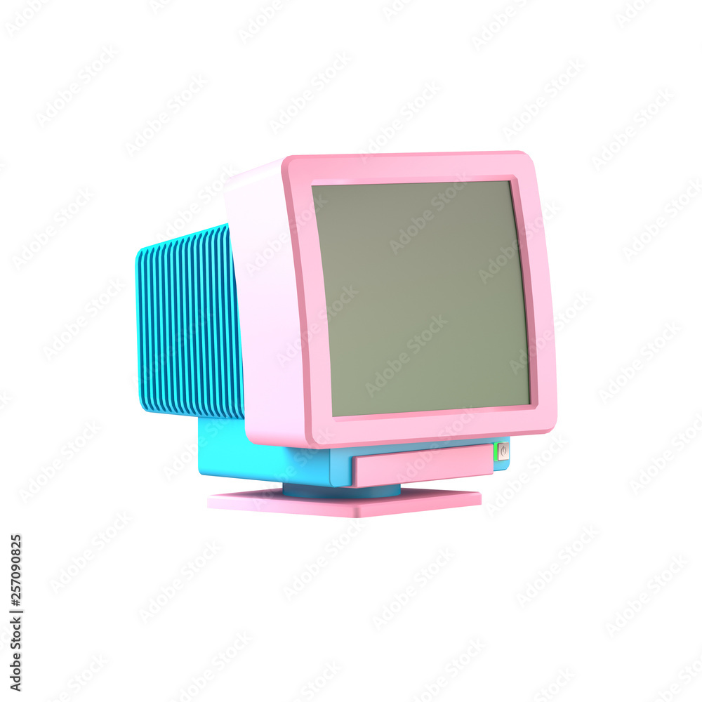 Vintage Retro Pastel Pink and Blue Computer Monitor on Isolated White ...