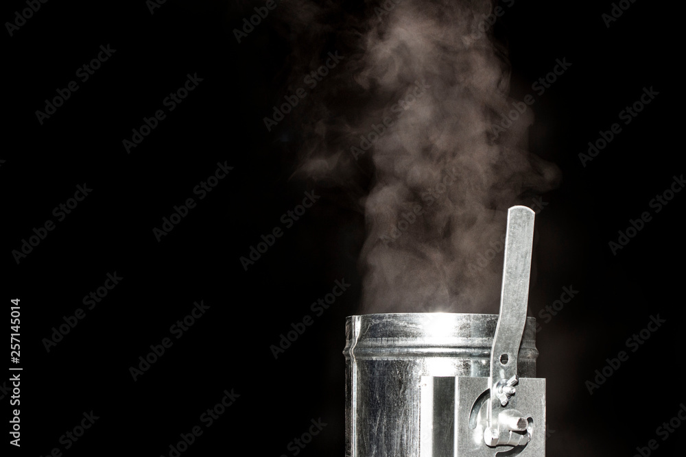white steam Smoking from a vent valve on a black background Stock Photo ...