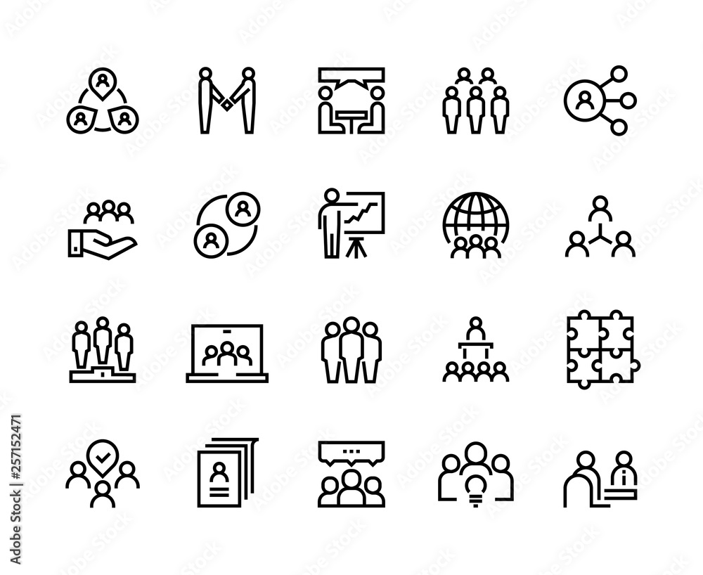Team work line icons. Business person group work human support teamwork ...