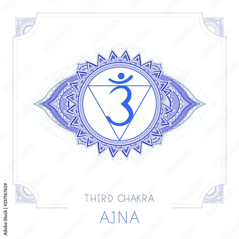 Vector illustration with symbol Ajna - Third Eye chakra and decorative ...
