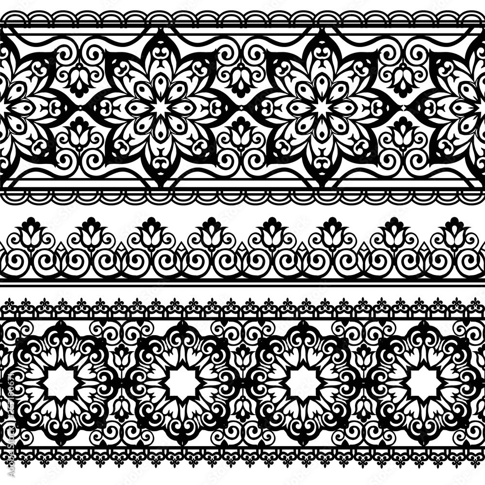 Vector set of floral elements. Seamless pattern for frames and borders. Used pattern brushes ...