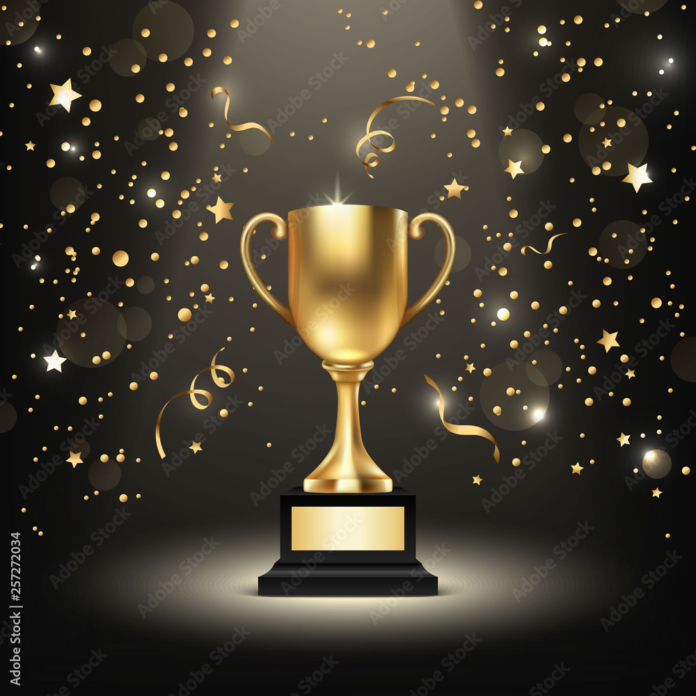 Background with Realistic Vector 3d Blank Golden Shiny Champion Cup ...