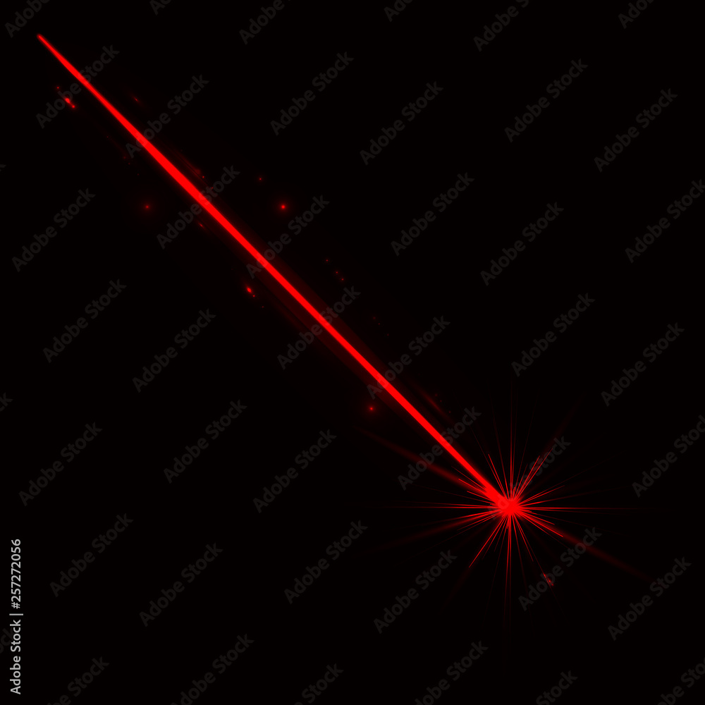 Abstract red laser beam. Isolated on transparent black background ...