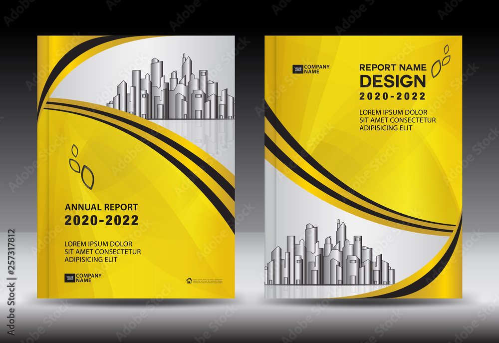 Vector de Stock Yellow Cover template With city landscape, Annual ...