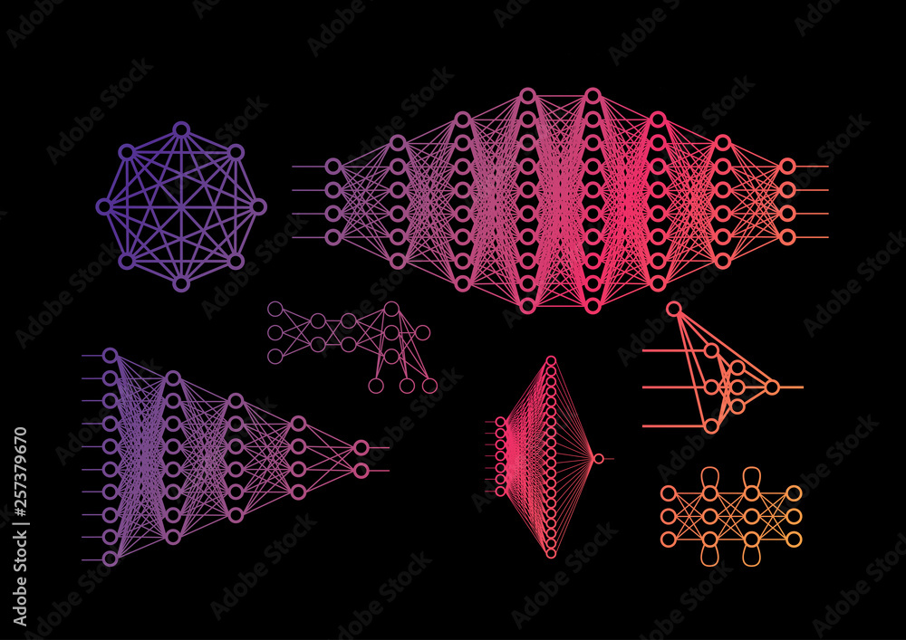 A lot of Neural network diagram, input and output data, hidden layers ... A lot of Neural network diagram, input and output data, hidden layers ...