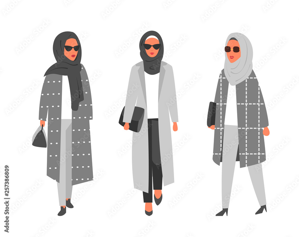 Hijab muslim woman. Arab modern fashion. Vector people Stock Vector ...