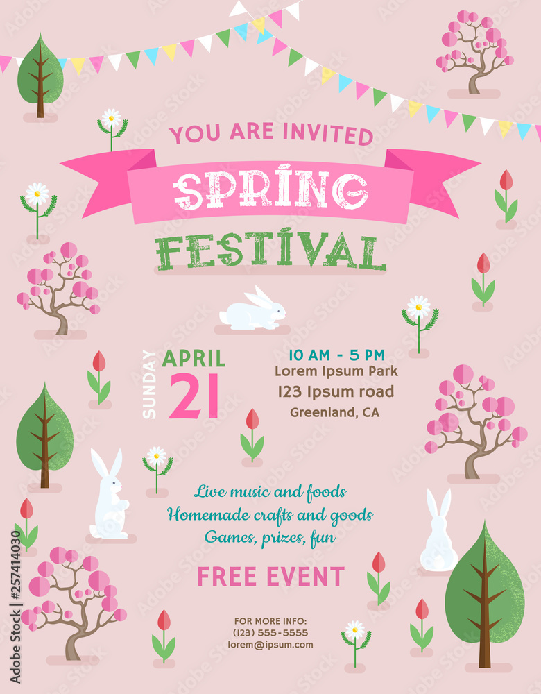 Spring festival announcing poster template with invitation text ...