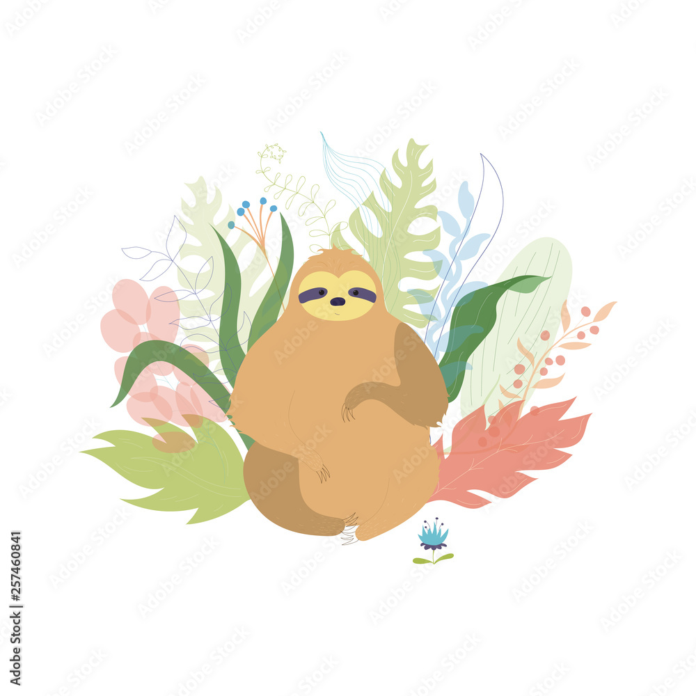 Vector illustration of cute character sloth Stock Vector | Adobe Stock